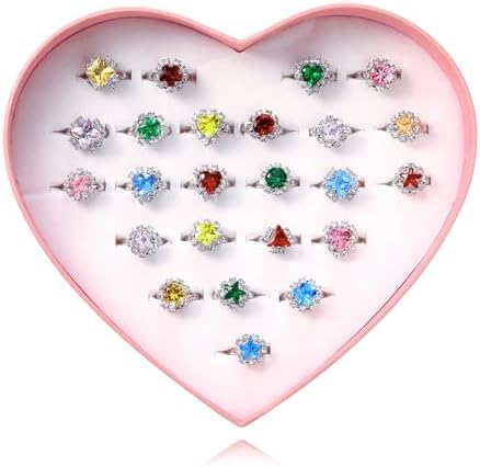 PinkSheep Jewel Rings for Kids 24pc Adjustable No duplication Girl ...