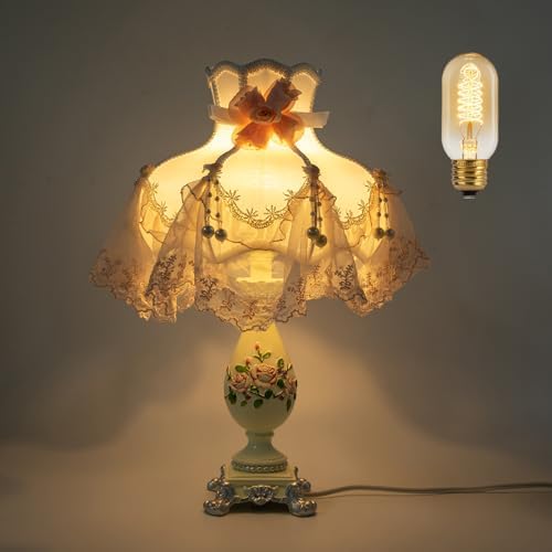 kangten Victorian Style Table Lamp Pink Princess lamp Handmade Gauze ...