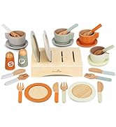 Amazon.com: Wooden Play Dishes and Plates for Kids Kitchen Set, 27 PCS ...