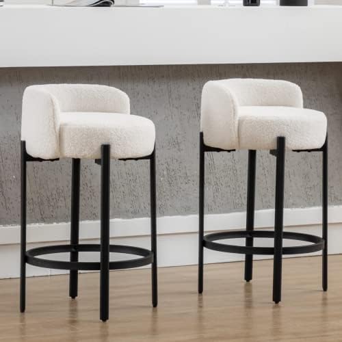 Ya-Home 65cm Bar Stools Set of 2 Modern Sherpa Counter Height Barstools ...