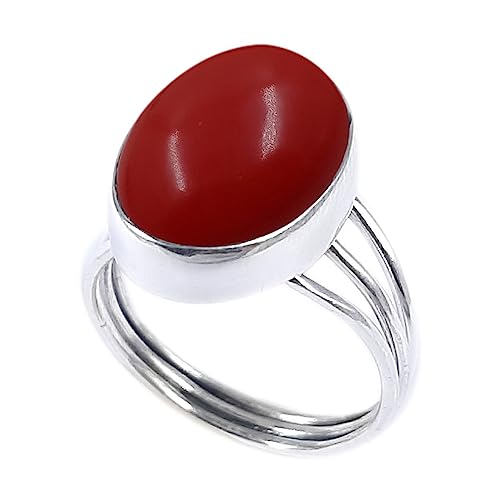 Amazon.com: Solid 925 Sterling Silver Ring for Women And Girl Red coral ...