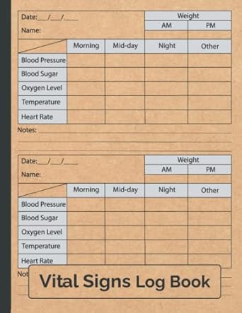 Vital Signs Log Book: Perfect for Tracking Weight, Blood Pressure ...