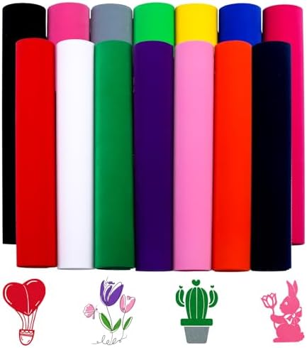 Amazon.com: HTVSTD Flocked HTV Vinyl - 14 Sheets 12x10 inches Colorful ...
