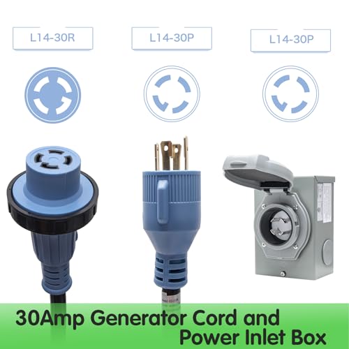 30amp Generator Cord and Power Inlet Box Kit, 25 Feet 4 Prong Generator ...