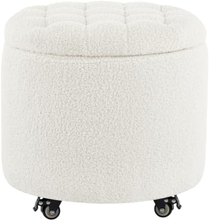 Amazon.com: Furniliving Modern Round Storage Ottoman with Wheels,Button ...