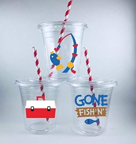 Amazon.com: Gone Fishing Fishin Party Cups Set of 12 With Lids Straws ...