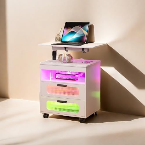 Amazon.com - GlasFlength Nightstand with Wireless Charging Station LED ...