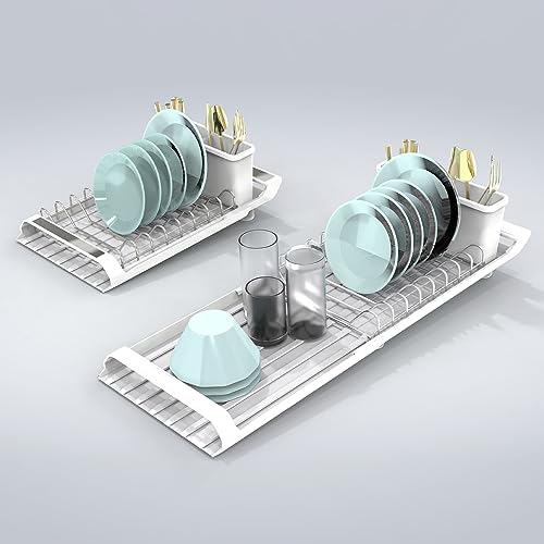 Amazon.com - mDesign Steel Metal Compact Dish Drying Rack with Bamboo ...