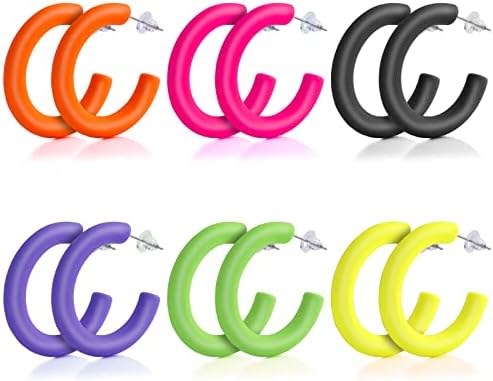 Amazon.com: 6 Pairs Retro 80s Earrings Acrylic Neon Earrings Colorful ...