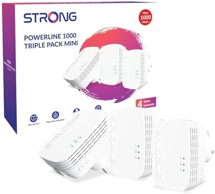 STRONG POWERL1000TRIMINIUK AV1000 Mini Powerline Adapter Starter Kit, Pack of 3, Up to 300m ...