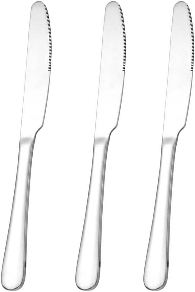 Amazon Basics Stainless Steel Dinner Knives With Round Edge, Pack of 12 ...