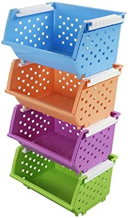 Amazon.com: Pekky 4-Pack Large Stackable Storage Bins, Colored Plastic ...