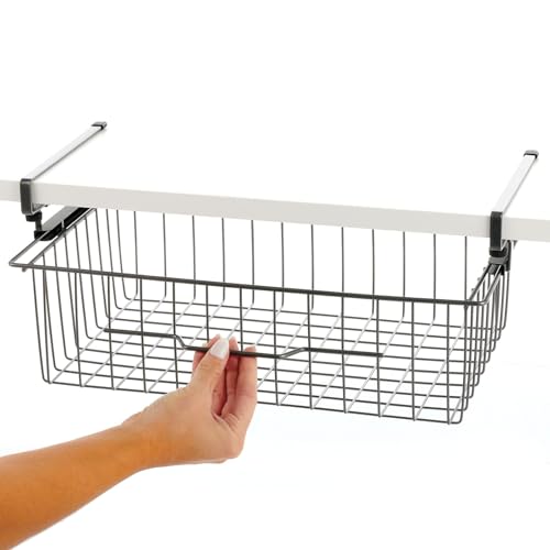 mDesign Large Metal Wire Hanging Pullout Drawer Basket - Sliding Under ...