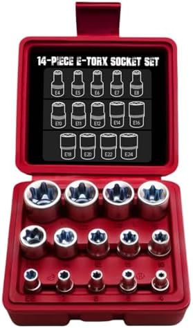 Amazon.com: CASOMAN 14 Pieces Female E-TORX Star Socket Set, Female External Star Socket Set, E4 ...