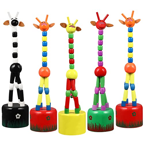 Toyvian 5pcs Wooden Giraffe Push Puppets Toys, Swing Dancing Giraffe ...