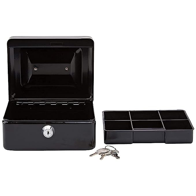 JULEX Steel Cash Box with Key Lock, Metal Small Money Organizer with ...
