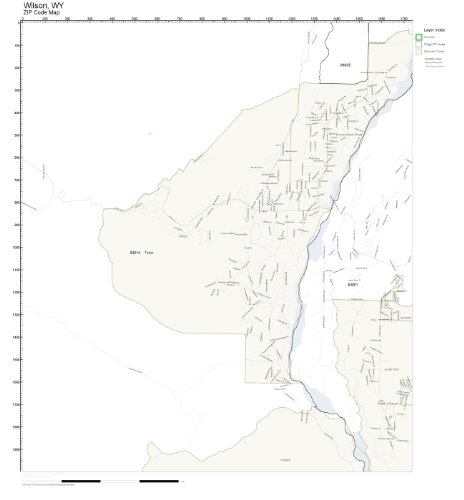 Amazon.com : ZIP Code Wall Map of Wilson, WY ZIP Code Map Laminated ...
