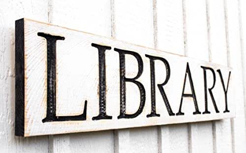 Amazon.com: LIBRARY Sign - Carved in a 40" x 8" Solid Wood Board ...