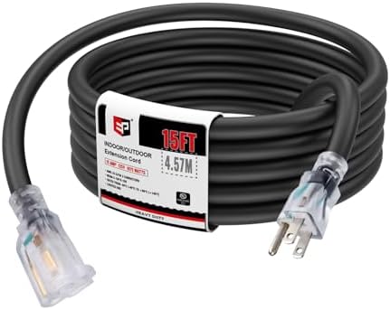 Amazon.com: EP 15 Ft Lighted Outdoor Extension Cord - 10/3 SJTW Heavy ...