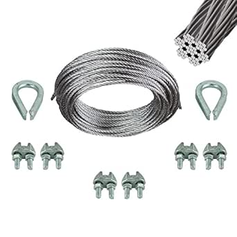 Galvanized Wire Rope with Thimble and Clamps 9x19 - Ideal for Pulleys ...
