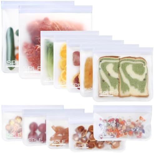 SPLF 12 Pack Upgraded Dishwasher Safe Reusable Storage Bags (5 Sandwich ...