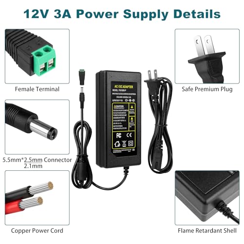 Snapklik.com : 12V Power Supply, DC 3A 36W 12 Volt LED Power Supplis ...