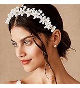 Amazon.com : Haomye Flower Wedding Headbands White Pearl Headband ...