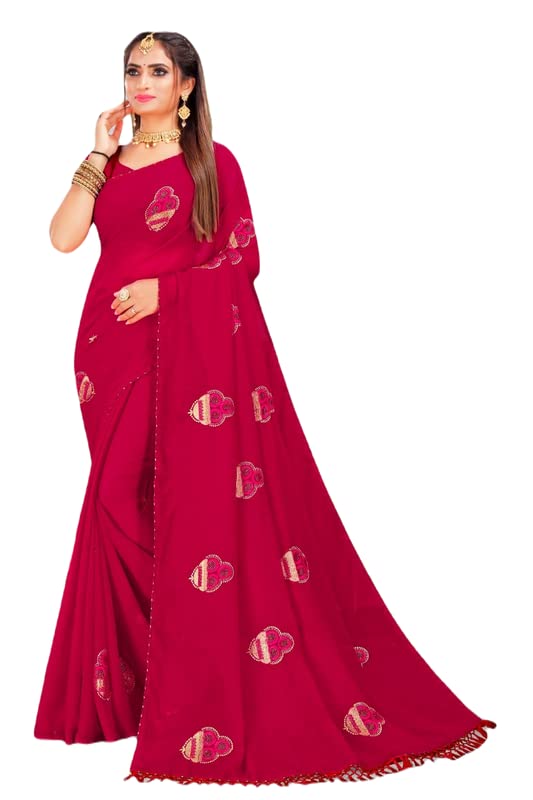 Buy bubblix White Cat Saree Work with Croski Lace Piping With Blouse ...