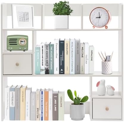 MEHOOSPVN Wood Adjustable Bookshelf Bookcase, Expandable Desktop ...