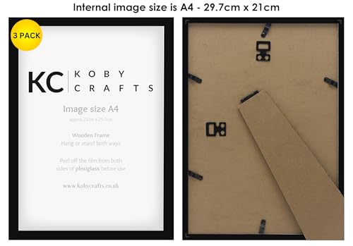 Koby Crafts Pack of 3 Black Picture Frames for A4 Images 21×29.7cm | 3 ...