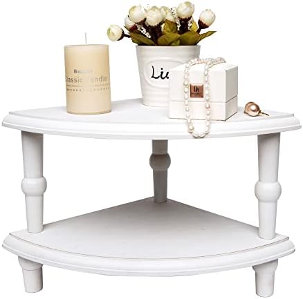 Amazon.com: Wood Corner Counter Shelf,Rustic Pedestal Stand,White ...