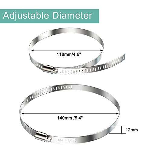 NEBURORA 118-140mm Hose Clip Adjustable 304 Stainless Steel Duct Clamps ...