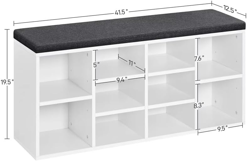 LUKEO 10 Cubbies Shoe Storage Bench Wood Foam and Fabric White Shoe ...