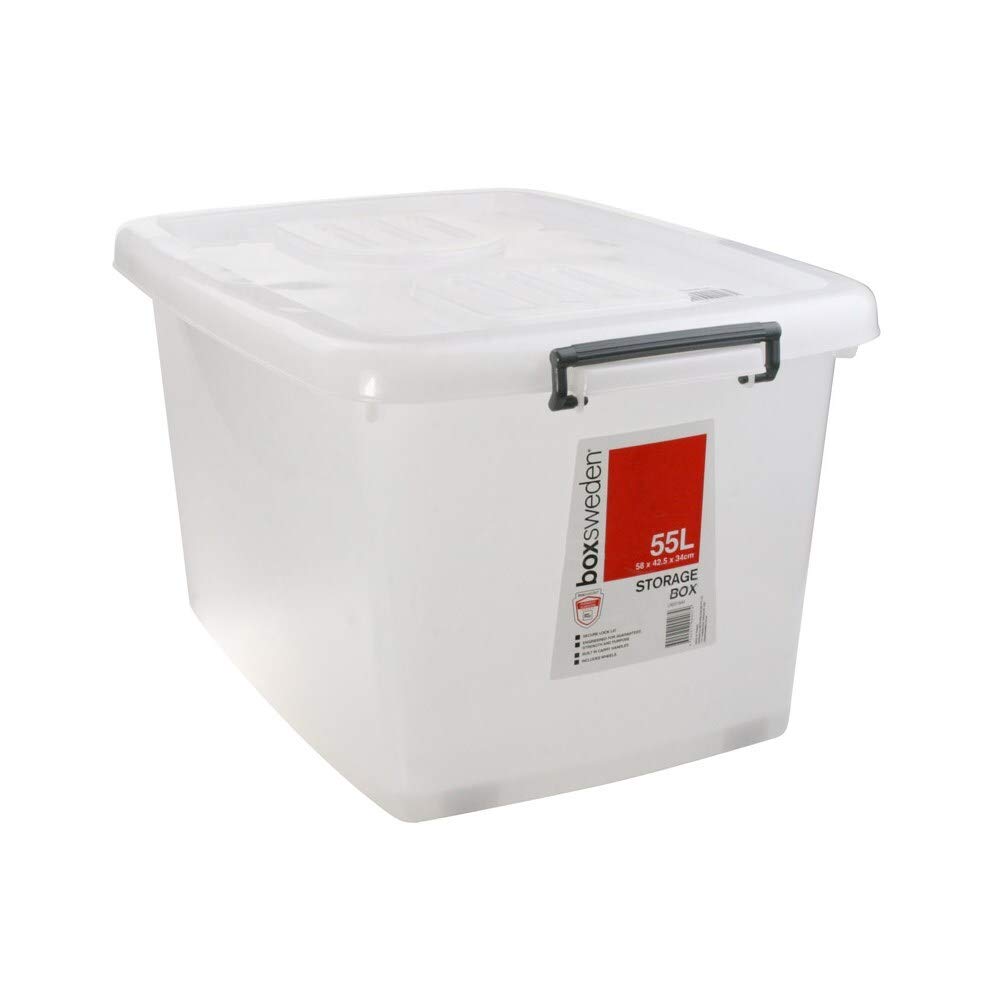 5 x HEAVY DUTY UTILITY STORAGE BINS 55L Stackable Plastic Storage Tub ...