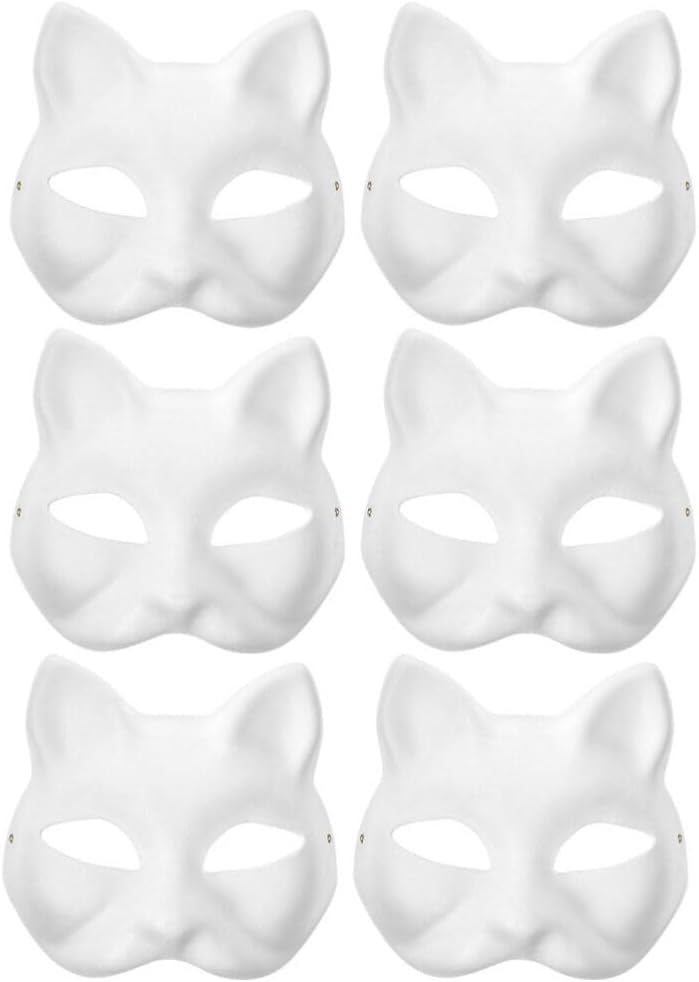 Amazon.com: ibasenice Cat Mask 6pcs Diy Paintable Blank Masks White ...