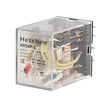 Heschen HH54P-L-220VAC Allzweck-Relais 4PDT mit Spule 3A 220V AC/24V DC, 14 Klemmen und LED ...