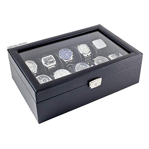 Amazon.com: Personalized Watch Box with Carbon Fiber Design - Holds 10 ...