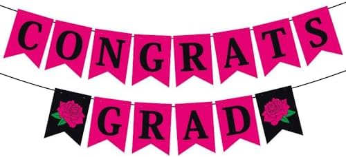 Amazon.com: Hot Pink Princess Congrats Grad With Rose Flower Bunting ...