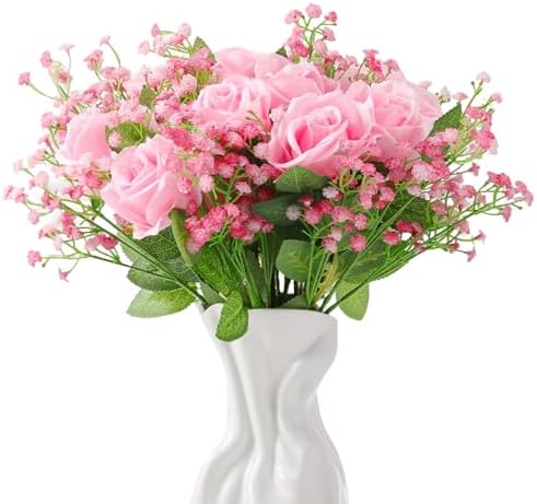 Amazon.com: Ovveroche 24 Pcs Artificial Flowers Bouquet 16 Pink Roses ...