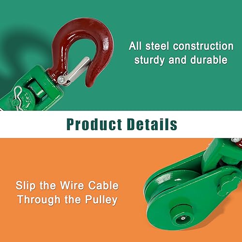 Snapklik.com : Snatch Block w/Hook 4 Ton 4-1/2 Sheave 1/2 Inch Wire ...