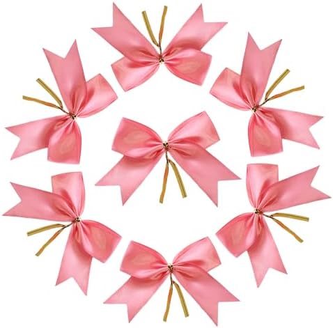 Amazon.com: Satin Ribbon Bows Pretied Bows Pink Twist Tie Bows 48 Packs ...