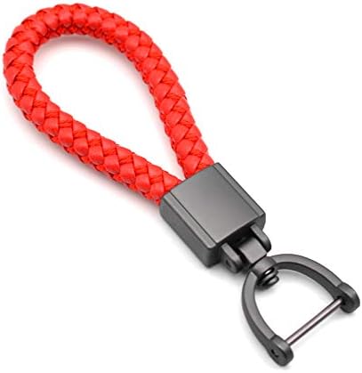 Amazon.com: FEYOUN Universal Red Leather Car Fob Keychain Metal Keyring ...