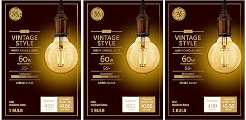 GE (case of 3 Bulbs) Lighting Vintage Style LED G30 Globe Light Bulb, 5 ...
