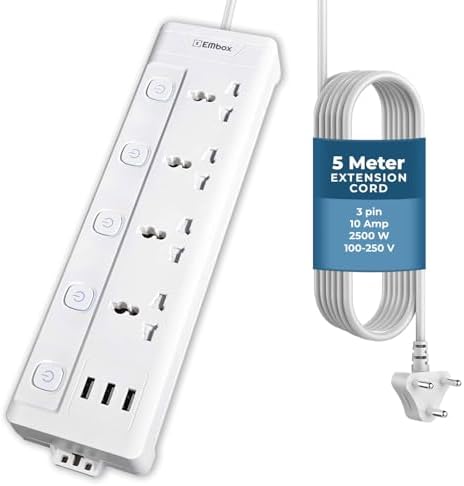 Buy Cablet 5 Way Extension Board - 5 Universal Socket + 5 Switch, 10A ...