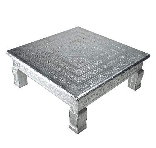 SANRACHNA Fancy Silver Foil Designer Wooden Chaurang/Pooja Chowki/Bajot ...