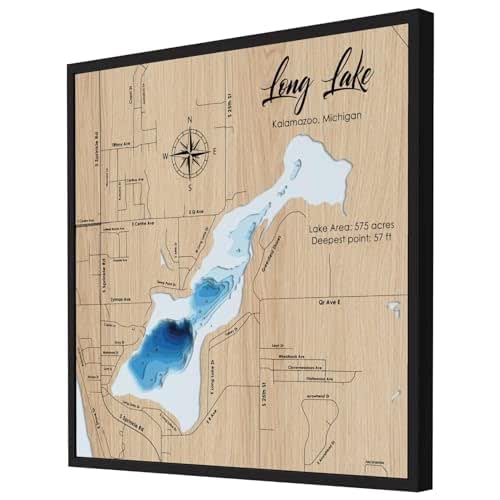 Amazon.com: Personalized 3D Long Lake, MI Wood Map - Lake Depth Map Art ...