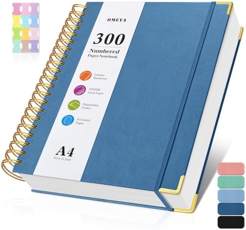 A4 Notebook, Lined Notebook with 300 Numbered Pages, 100GSM Thick ...