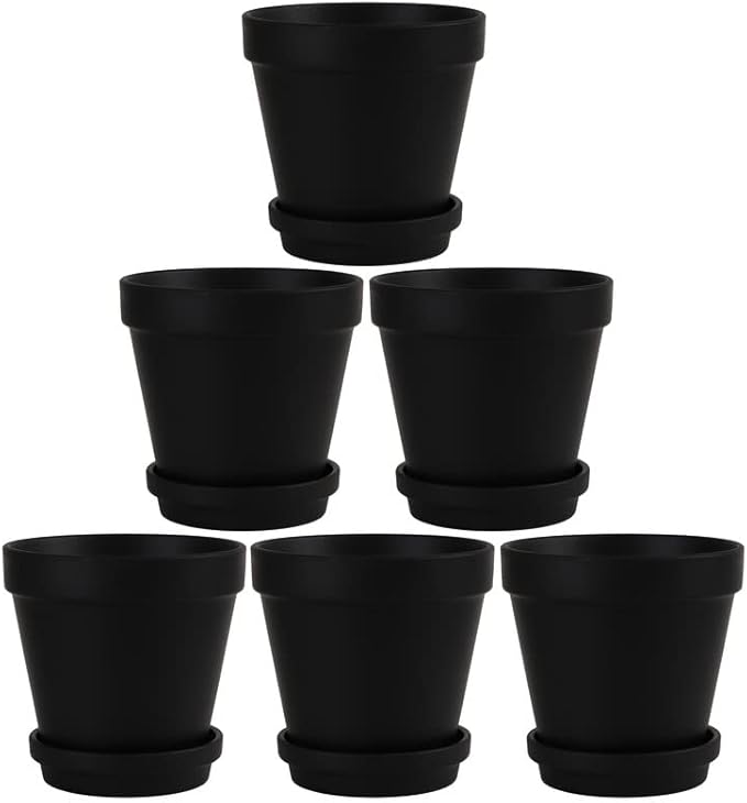 Amazon.com: Fcacti 6 Inch Black Clay Pot for Plant with Saucer - 6 Pack ...