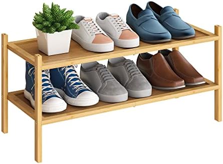 Amazon.com: BMOSU 2-Tier Bamboo Shoe Rack Premium Stackable Shoe Shelf ...