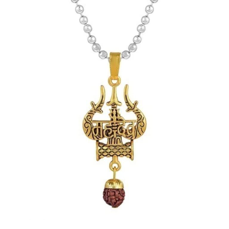 VIEN Lord Shiva Symbol Trishul with Mahadev Rudraksha Pendant Locket ...